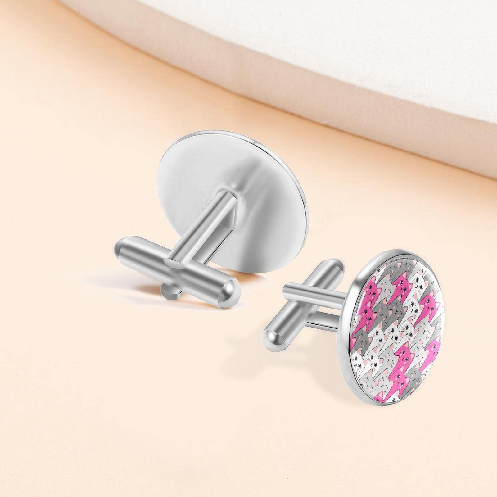 Pink Grey White Cats, Cufflinks and Studs Set for Tuxedo Shirts Business Wedding