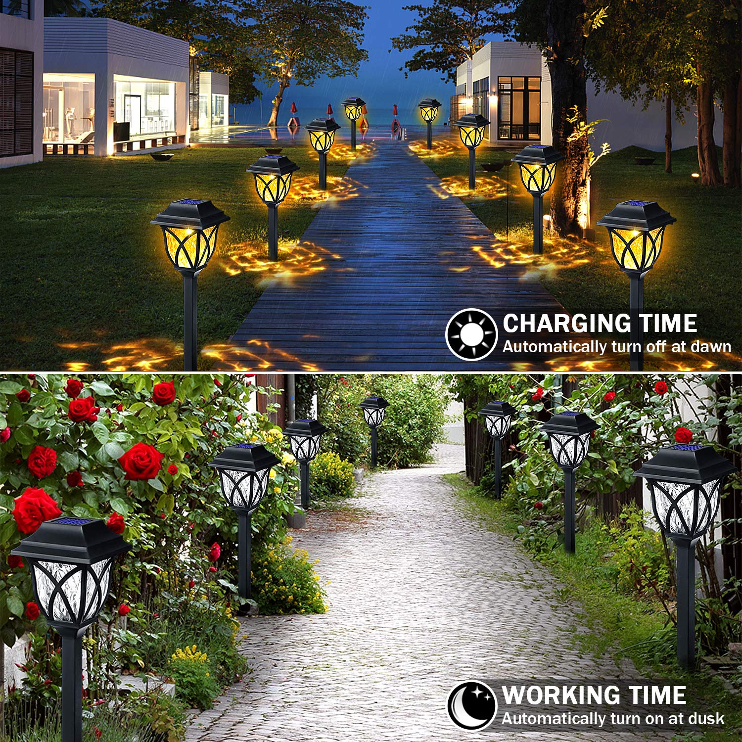 LazyBuddy Solar Pathway Light, Solar Lights Outdoor Decorative, LED Auto On/Off Christmas Landscape Lighting Spike Mounted Garden Stake Light for Path, Walkway, Lawn, Yard (12 Pack)