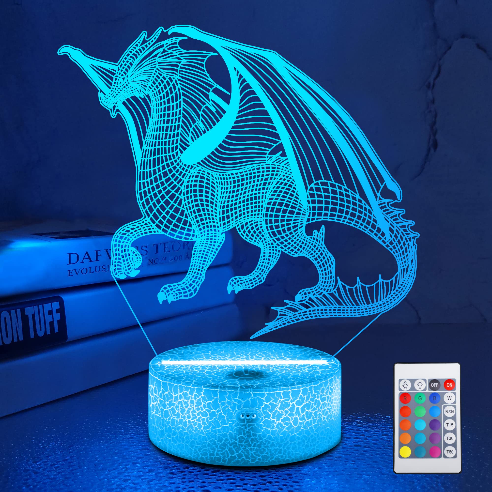 Lampeez 3D Dragon Lamp Night Light 3D Illusion lamp for Kids, 16 Colors Changing with Remote, Kids Bedroom Decor as Xmas Holiday Birthday Gifts for Boys Girls