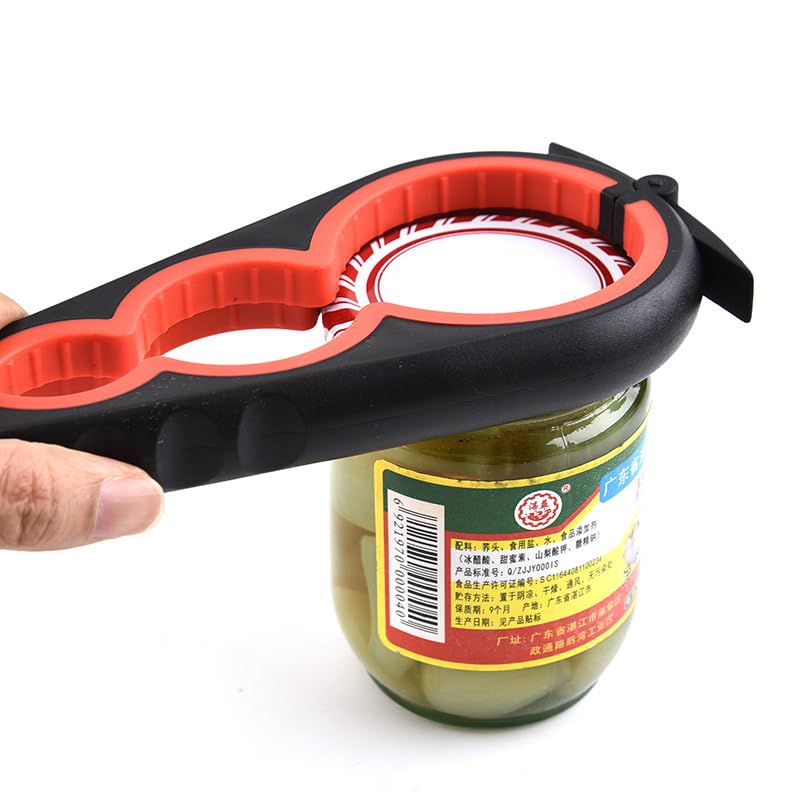 Latest Jar Opener Bottle Opener for Weak Hands, 6 in 1 Multi Function Can Opener Bottle Opener Kit with Silicone Handle Easy to Use for Children, Elderly and Arthritis Sufferers (red and black)