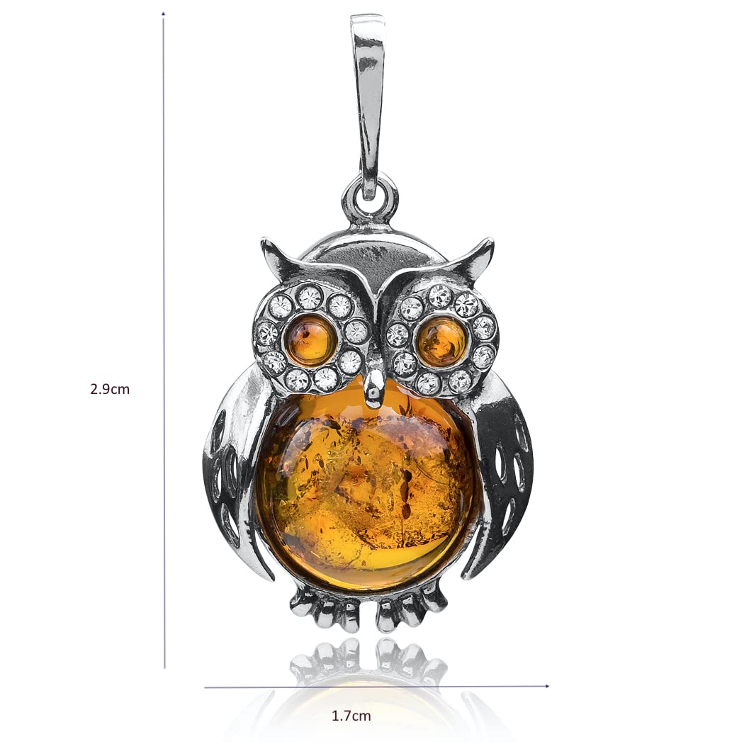 Ian and Valeri Co. Amber Sterling Silver Owl Bird Pendant