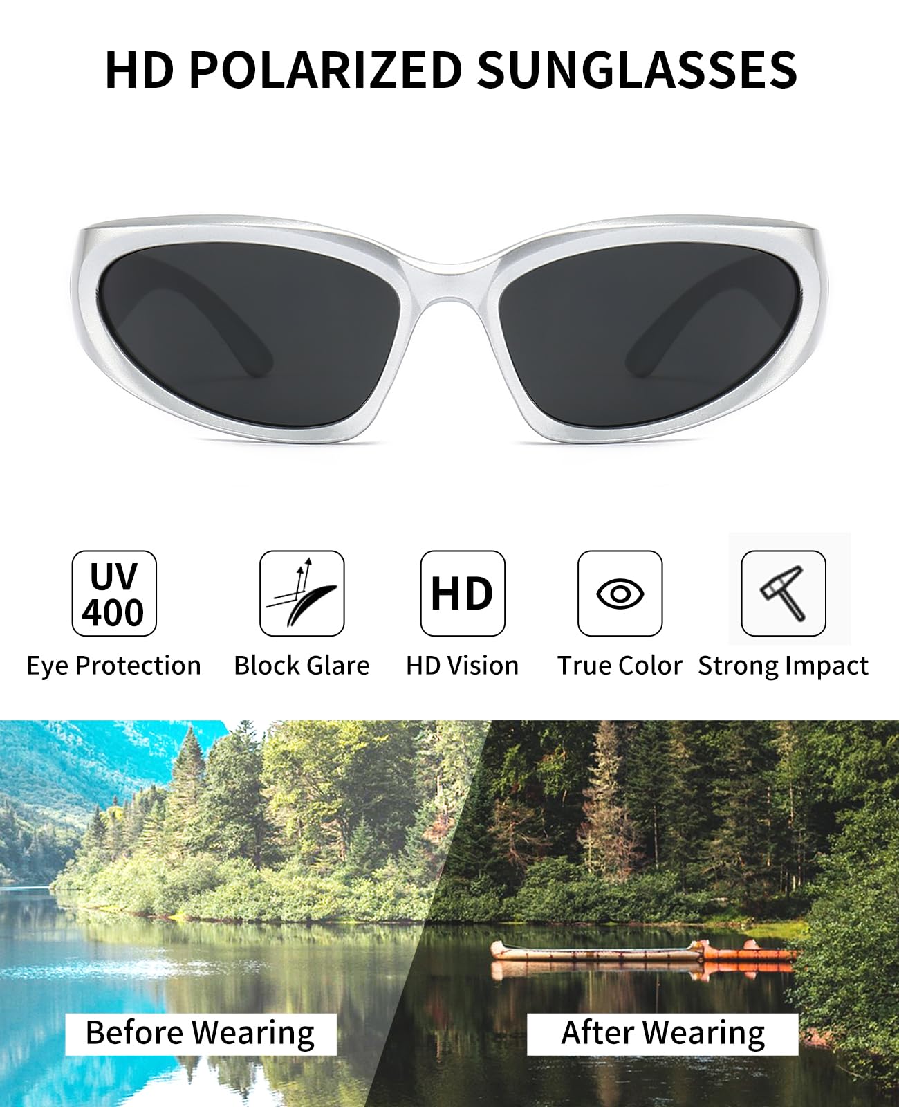 SOAR&EAGLE Y2K 3Pack Polarized sunglasses Men's sunglasses Women's sunglasses Fashion Sport Shades Sun Glasses(Silver frame gray sheet, Silver frame silver sheet, Bright black gray sheet)
