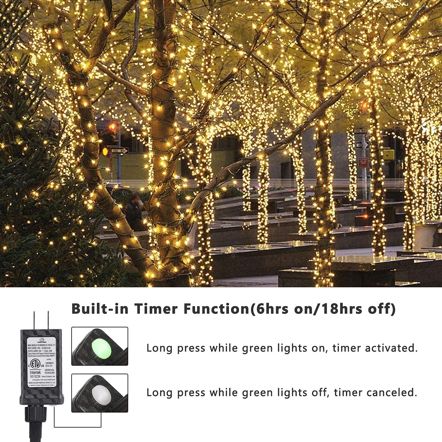 Joomer Christmas Lights Outdoor 82ft 200 LED String Lights 8 Modes Timer Indoor Outdoor Fairy Twinkle Lights for Xmas Tree Christmas Decorations(Warm White)