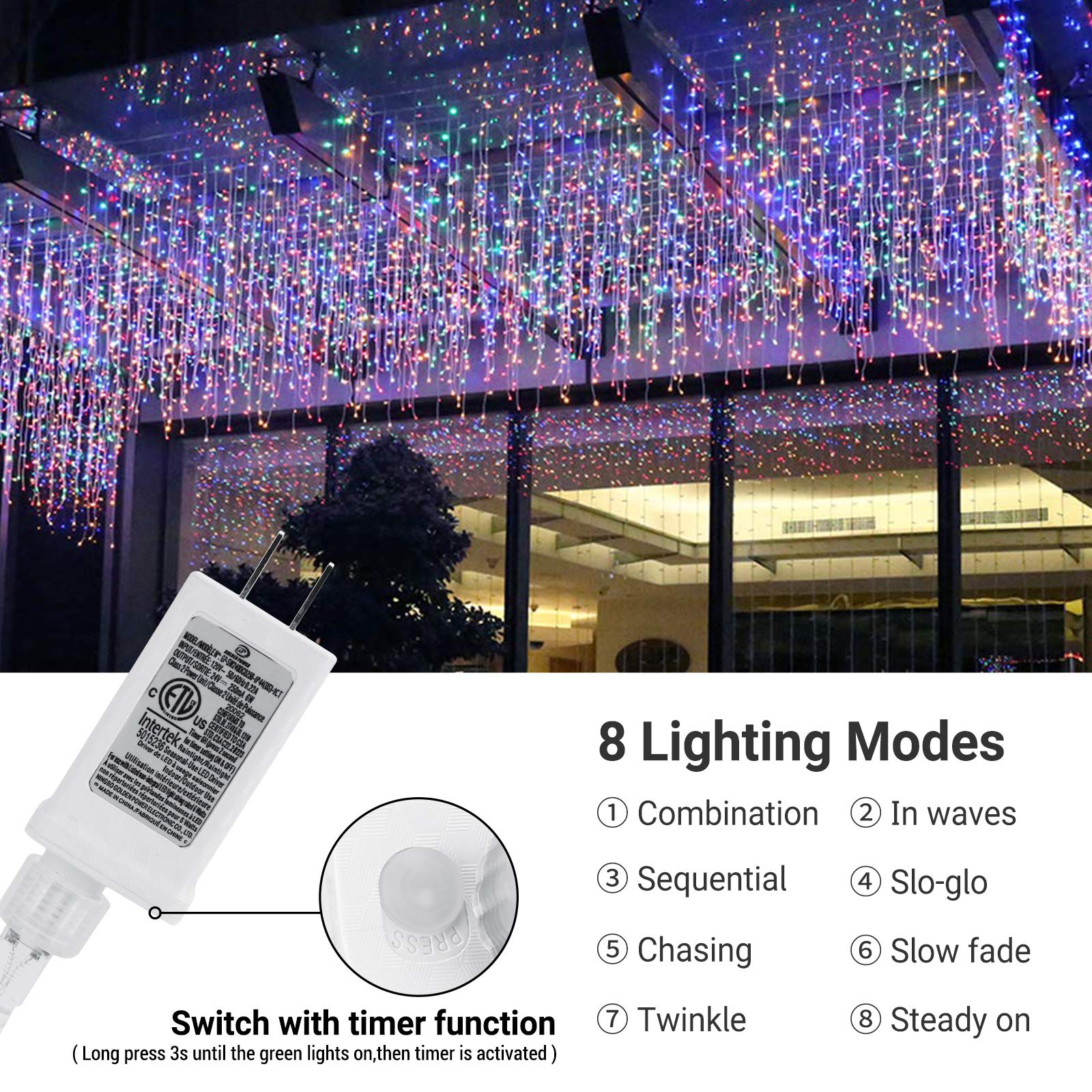 Joomer Christmas Icicle Lights,300 LED 29ft 8 Modes with 60 Drops,Christmas Lights with Timer,Waterproof Connectable Outdoor String Lights forHoliday,Wedding,Christmas Decorations(Warm White)