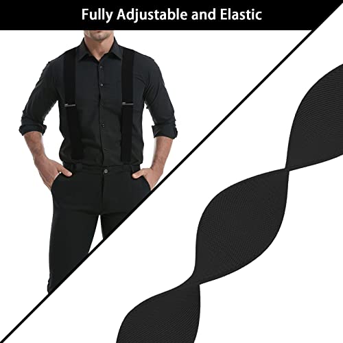 KRICJYH Black Suspenders for Men Heavy Duty Big and Tall Clips Wide X-back Adjustable Braces Formal Utility Work Suspenders