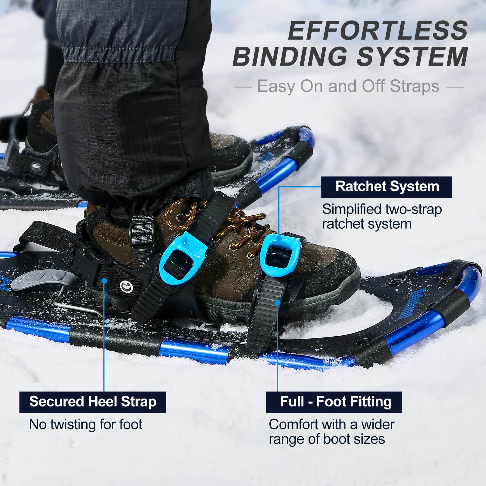 Odoland Bundle - 2 Items 4-in-1 Snowshoes with Trekking Poles, Blue, S and Snow Ski Goggles S2 Double Lens, White Frame Blue Lens VLT 13%