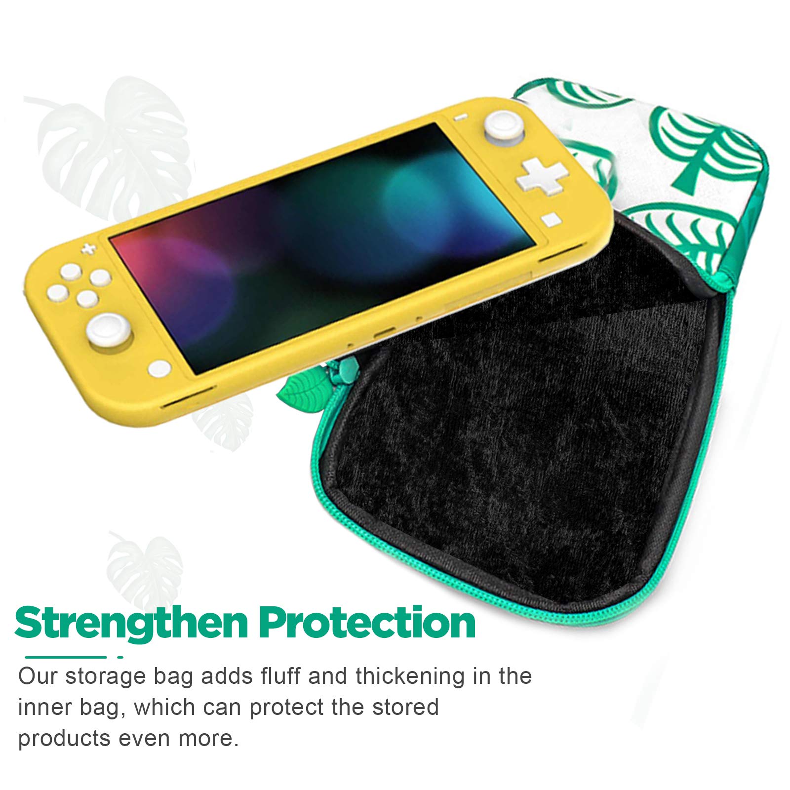 LYCEBELL Carrying Case for Nintendo Switch Lite Travel Carrying Bag New Leaf Design Portable Ultra Slim Pouch for Switch Lite Console with Wrist Strap - Green