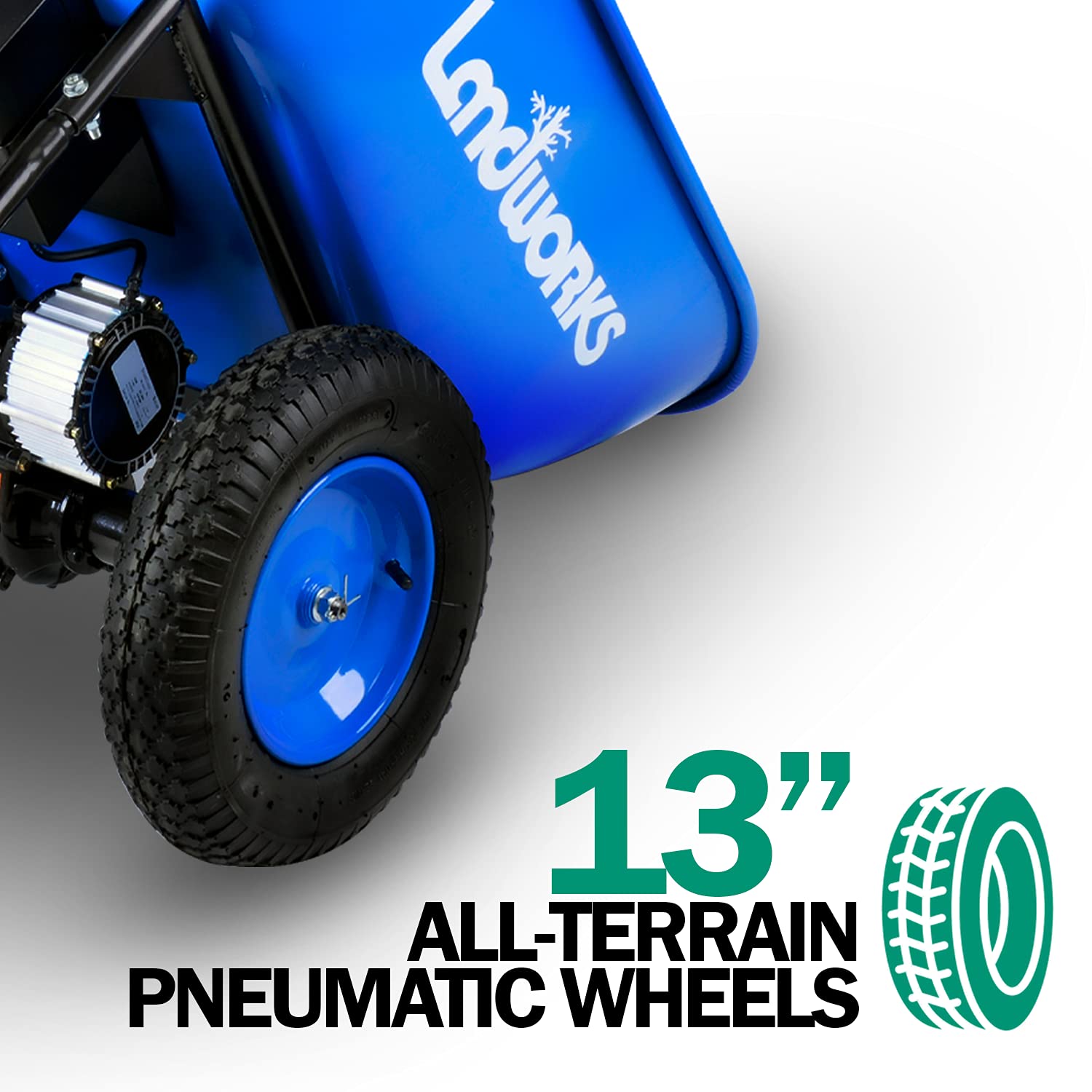 Landworks Wheelbarrow Utility Cart Electric Powered 24V DC 180W AGM Battery 330lbs (150kgs) Max Capacity Barrel Dump Material Debris Hauler