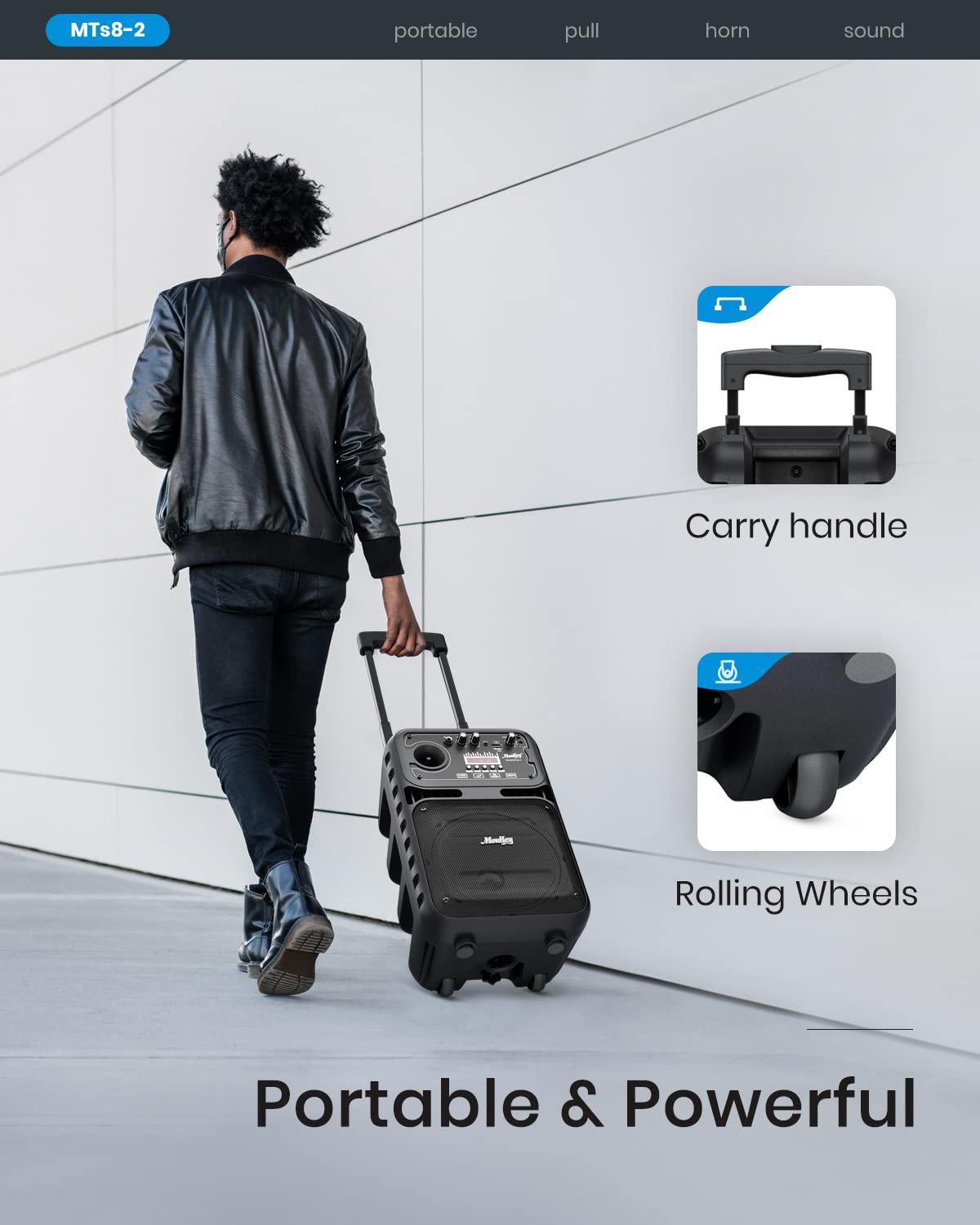 Moukey Portable Bluetooth Speaker, Small PA System with 8" Subwoofer & 1" Tweeter, Karaoke Machine with Wireless Microphone and Echo Adjustment, Support TWS/REC/AUX/USB/TF/FM, for Christmas Party
