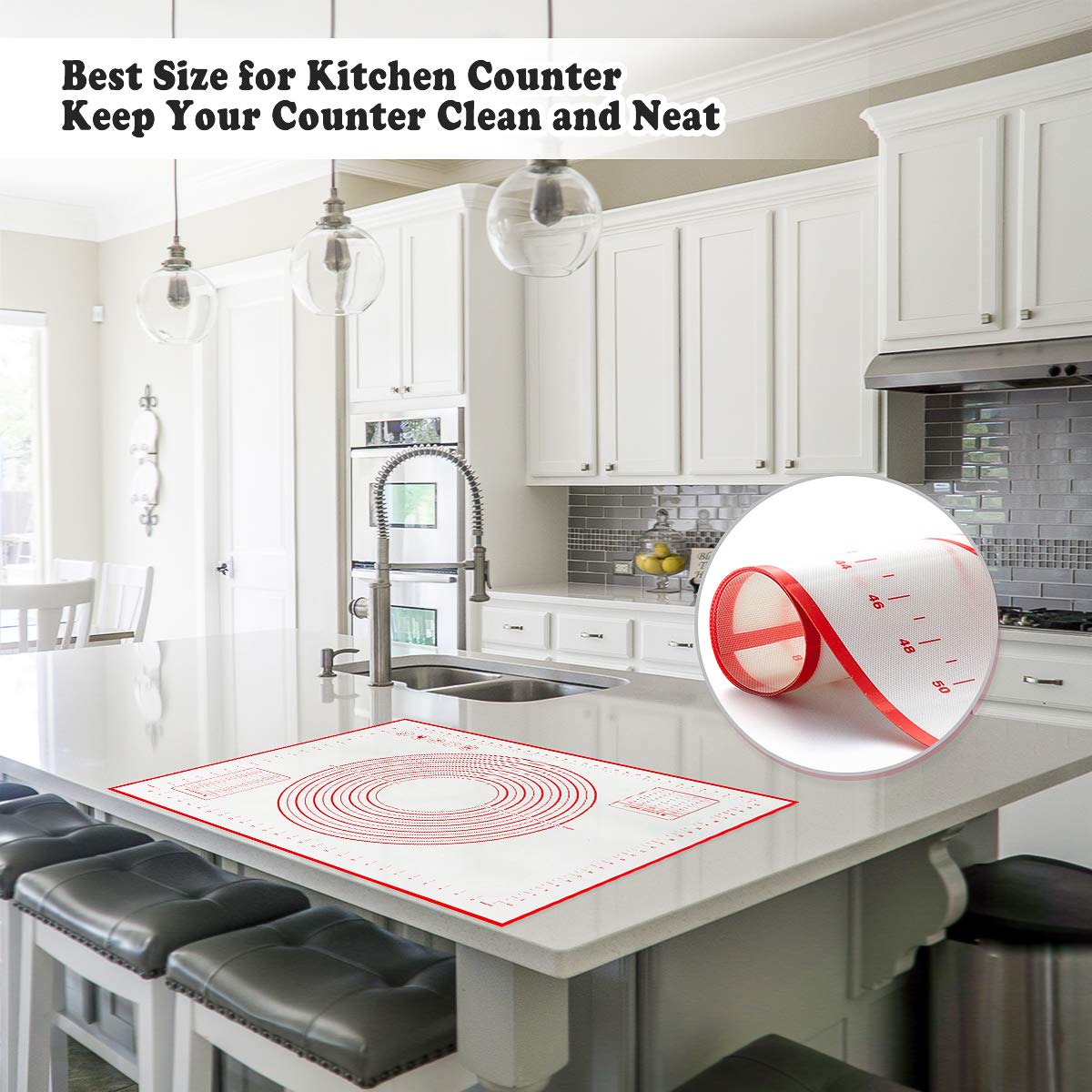 Pastry Mat for Rolling Dough, WeGuard 20“x16” Silicone Pastry Kneading Mat Board with Measurements Marking BPA Free Food Grade Non-stick Non-slip Rolling Dough Baking Mat