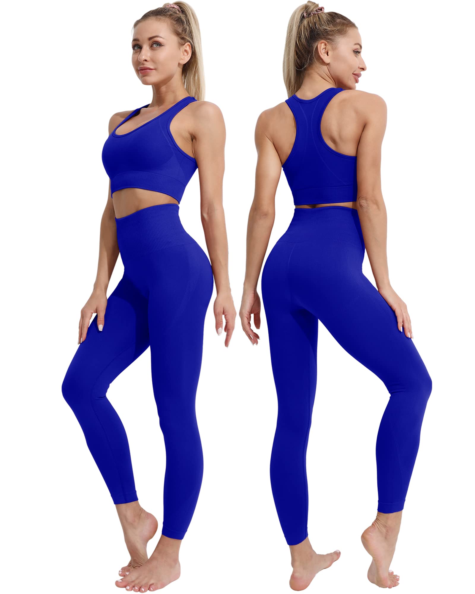 LUBERASU Women's 2 Piece Workout Sets High Waisted Seamless Leggings with Padded Sports Bra Sets