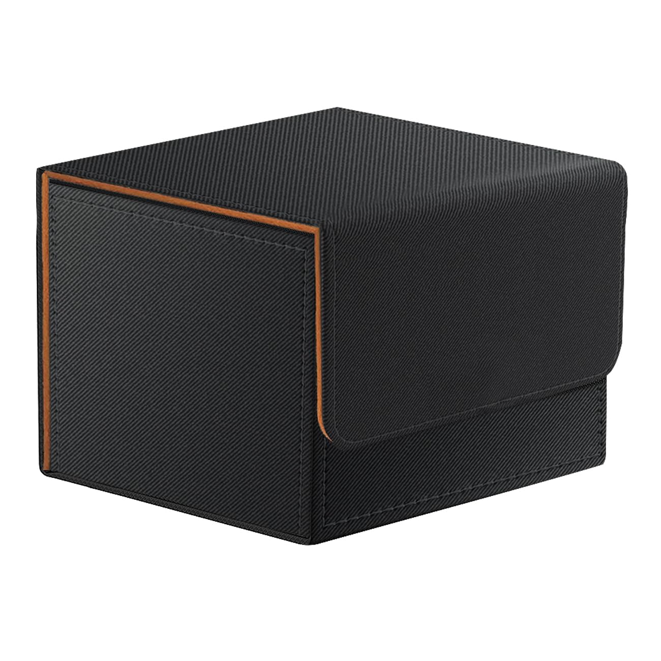 Scimi Card Deck Box for 150+ Sleeved Cards - Fits EDH/Commander/Pokemon/MTG/KeyForge/YuGiOh! / TCG/CCG Packed with 100 Pcs Card Sleeves (Black/Orange)