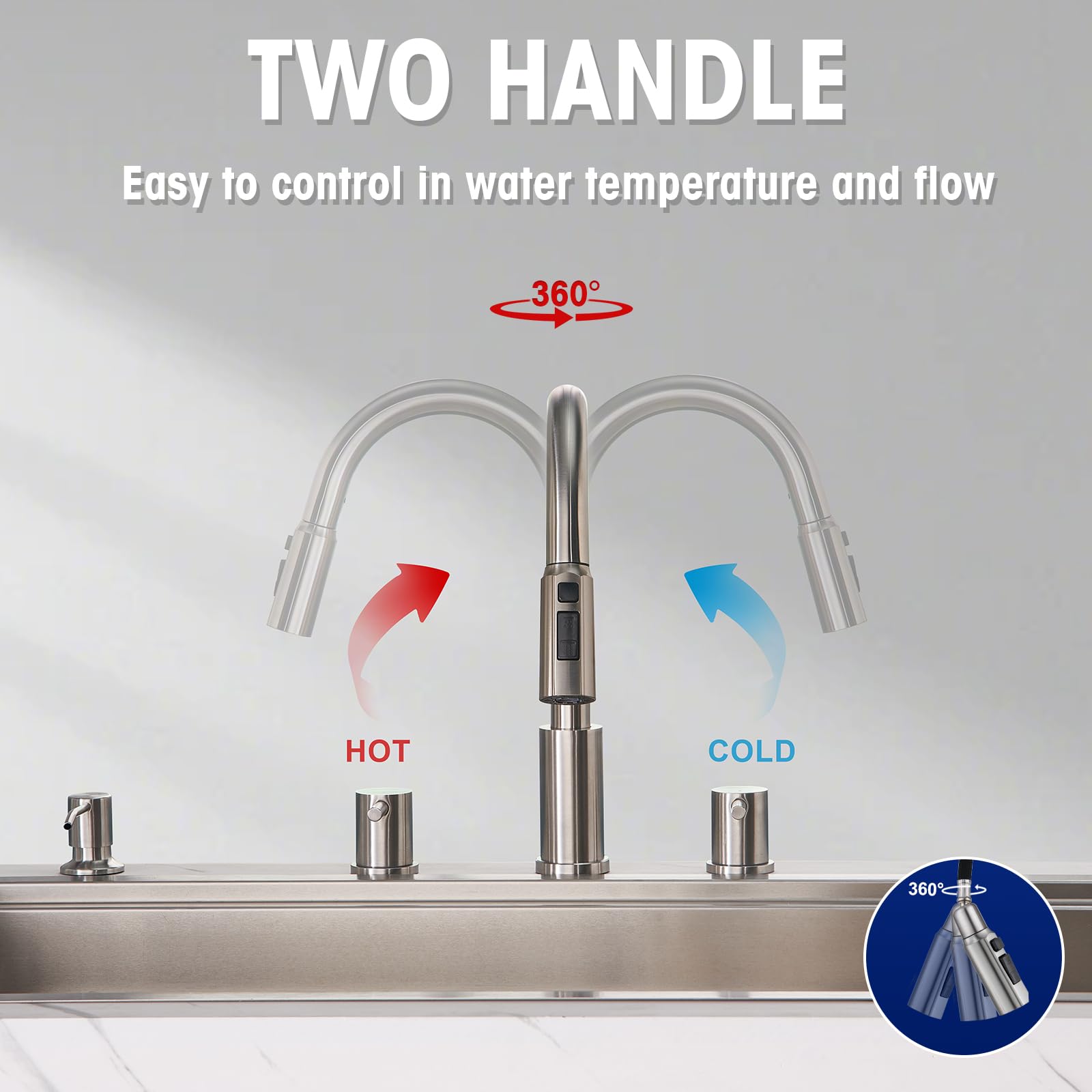 Tohlar Kitchen Faucets, Brushed Nickel Kitchen Faucet Pull Down Sprayer Stainless Steel Sink Faucets with Soap Dispenser Commercial Modern Rv Faucets, Llaves para fregaderos de cocina