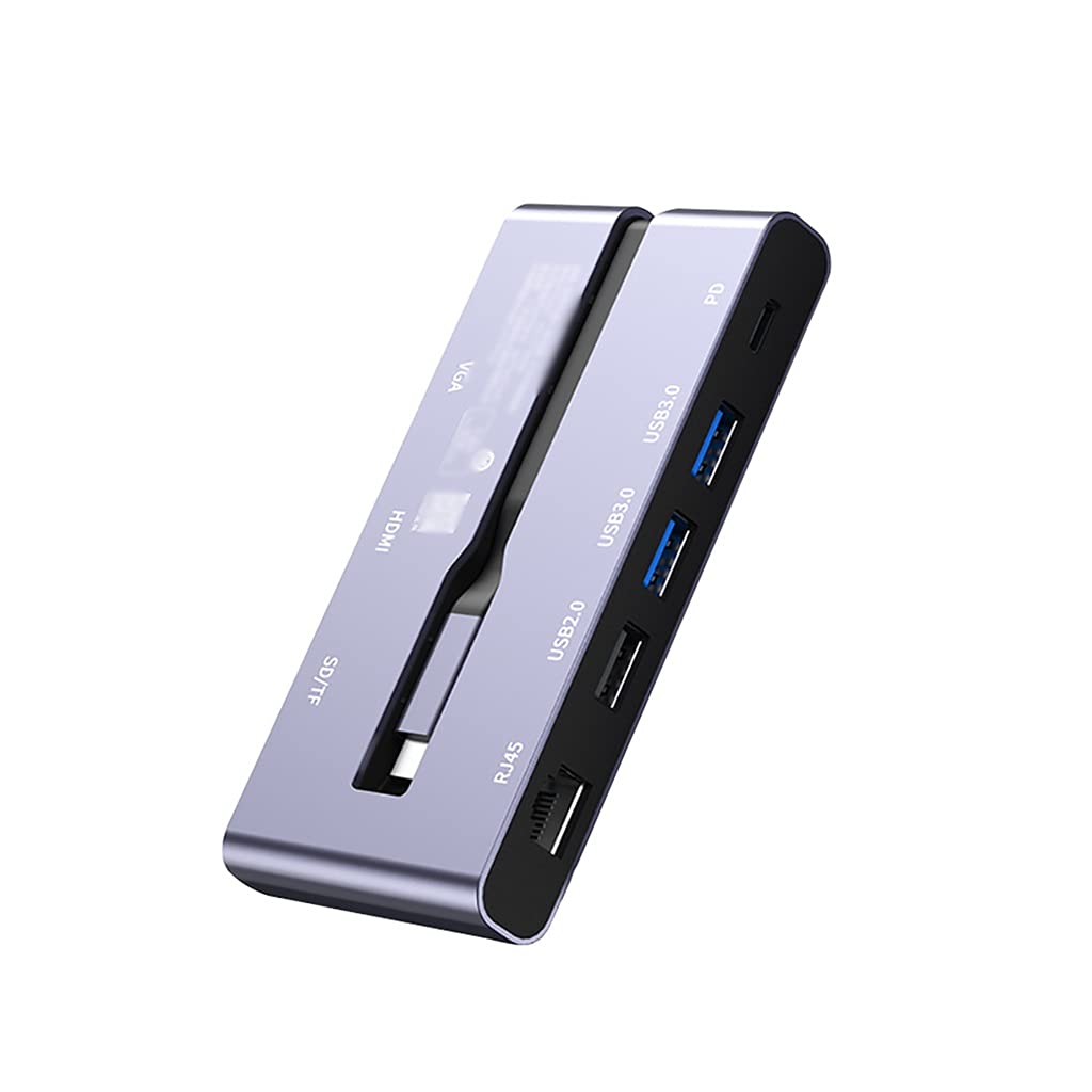 SOEN Hub Dock Adapter USB C Hub 9 in 1 Type C Adapter with Hidden Cable Dock Station (HDMI/VGA/Ethernet/2 USB 3.0/USB 2.0/SD and TF Slots/PD 100W) Computer Accessories