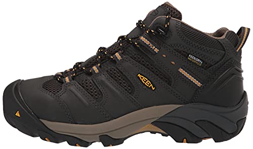 KEEN Utility Women's Lansing Mid Height Steel Toe Waterproof Work Boots, Raven/Tawny Olive, 8
