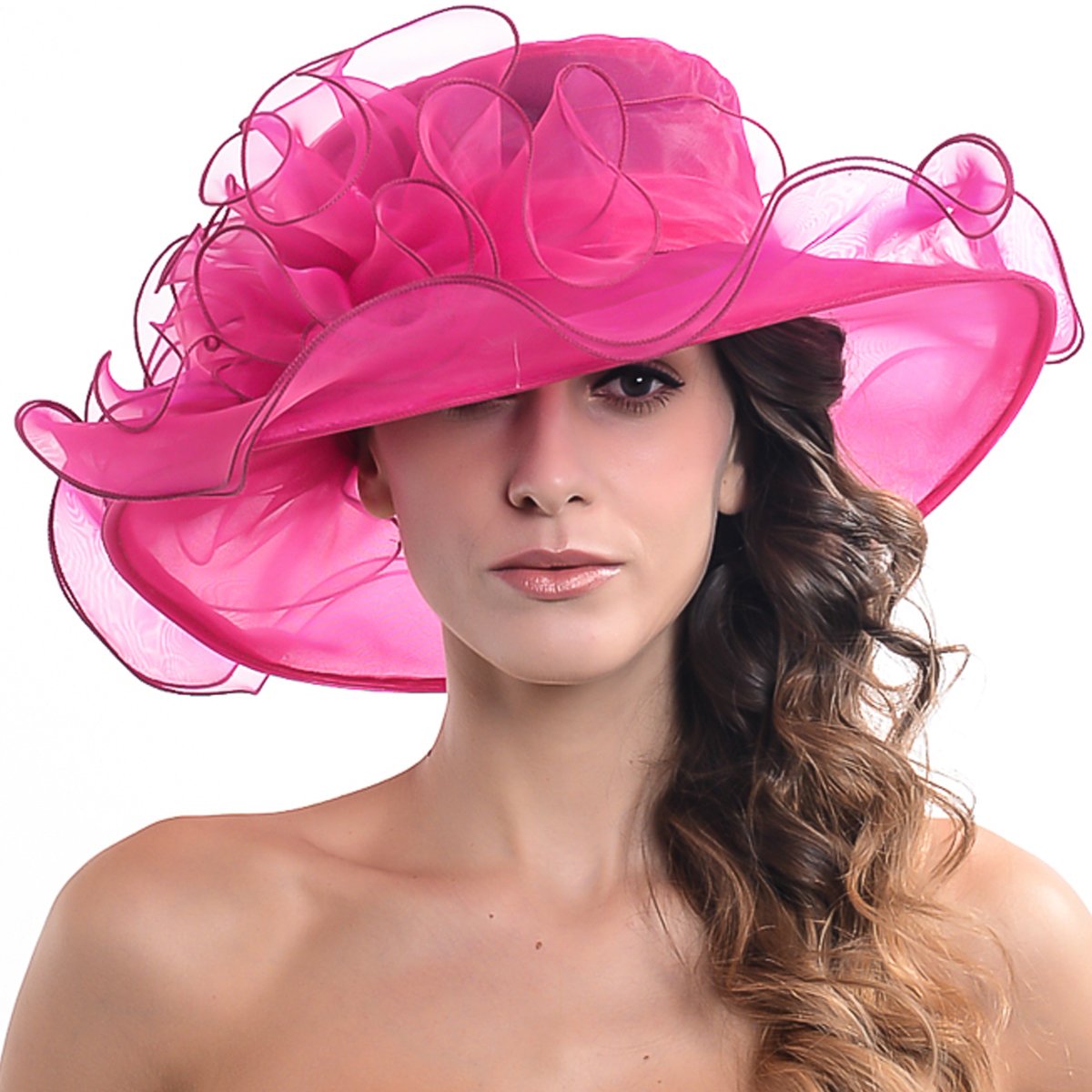 Kentucky Derby Church Dress Hat for Women Rose Fascinator Bridal Tea Party Wedding Hat Wide Brim