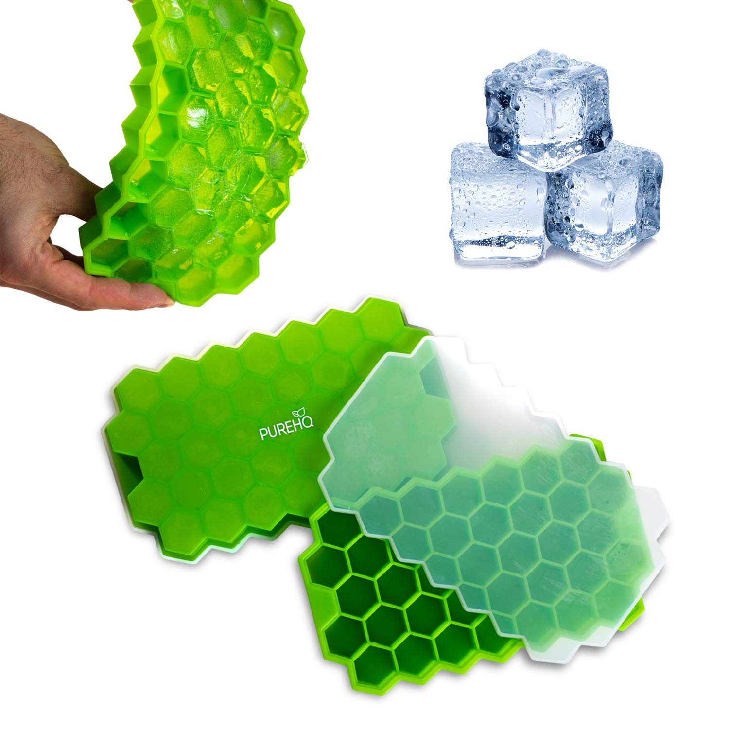 PureHQ Ice Cube Trays for Freezer, 74 Hexagon Shape Stackable Ice Tray for Freezer, Silicone Ice Mold Trays, Easy Release and BPA Free, 2 PACK