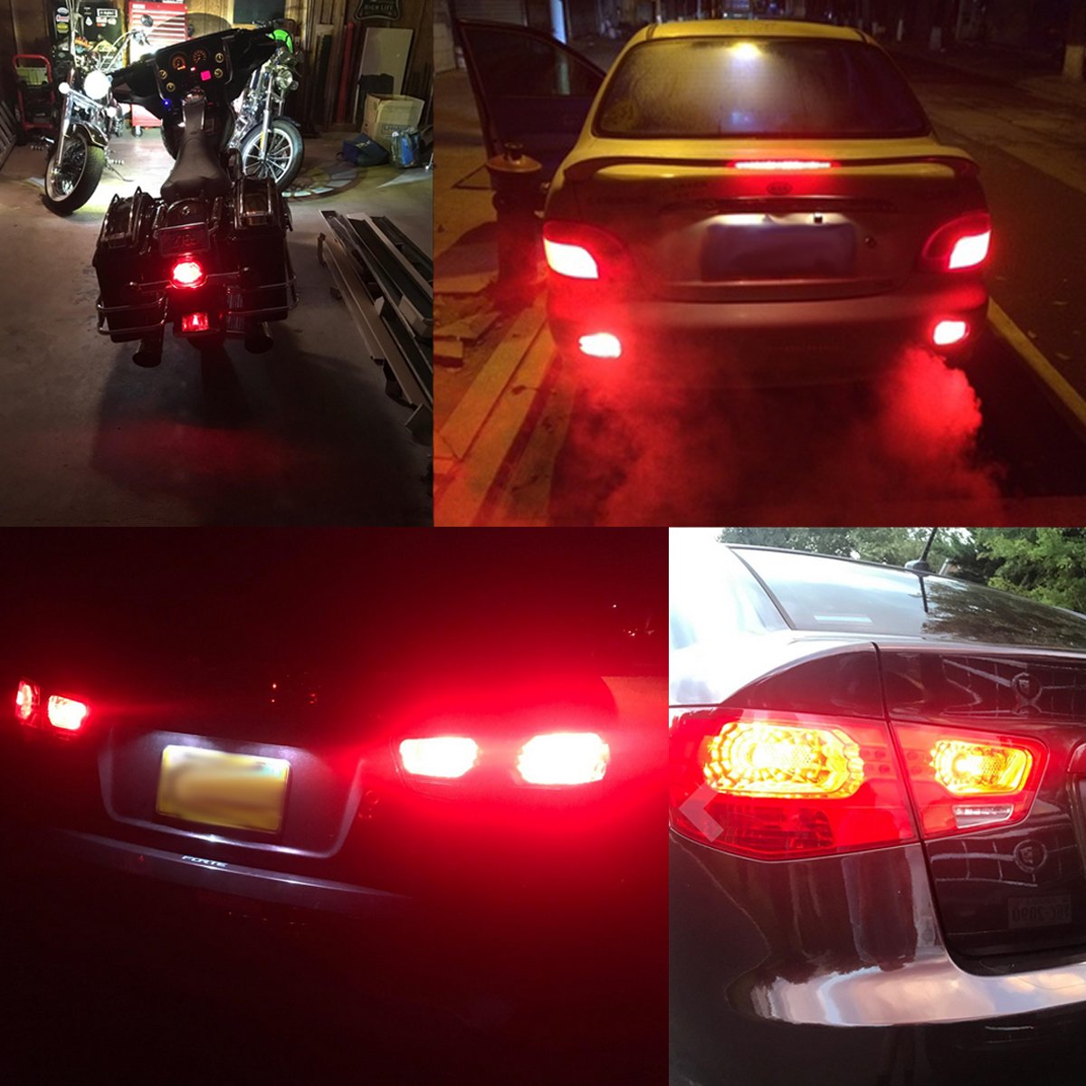 iBrightstar Newest 9-30V Super Bright Low Power 1157 2357 2057 7528 BAY15D LED Bulbs with Projector Replacement for Stop Tail Brake Lights, Brilliant Red