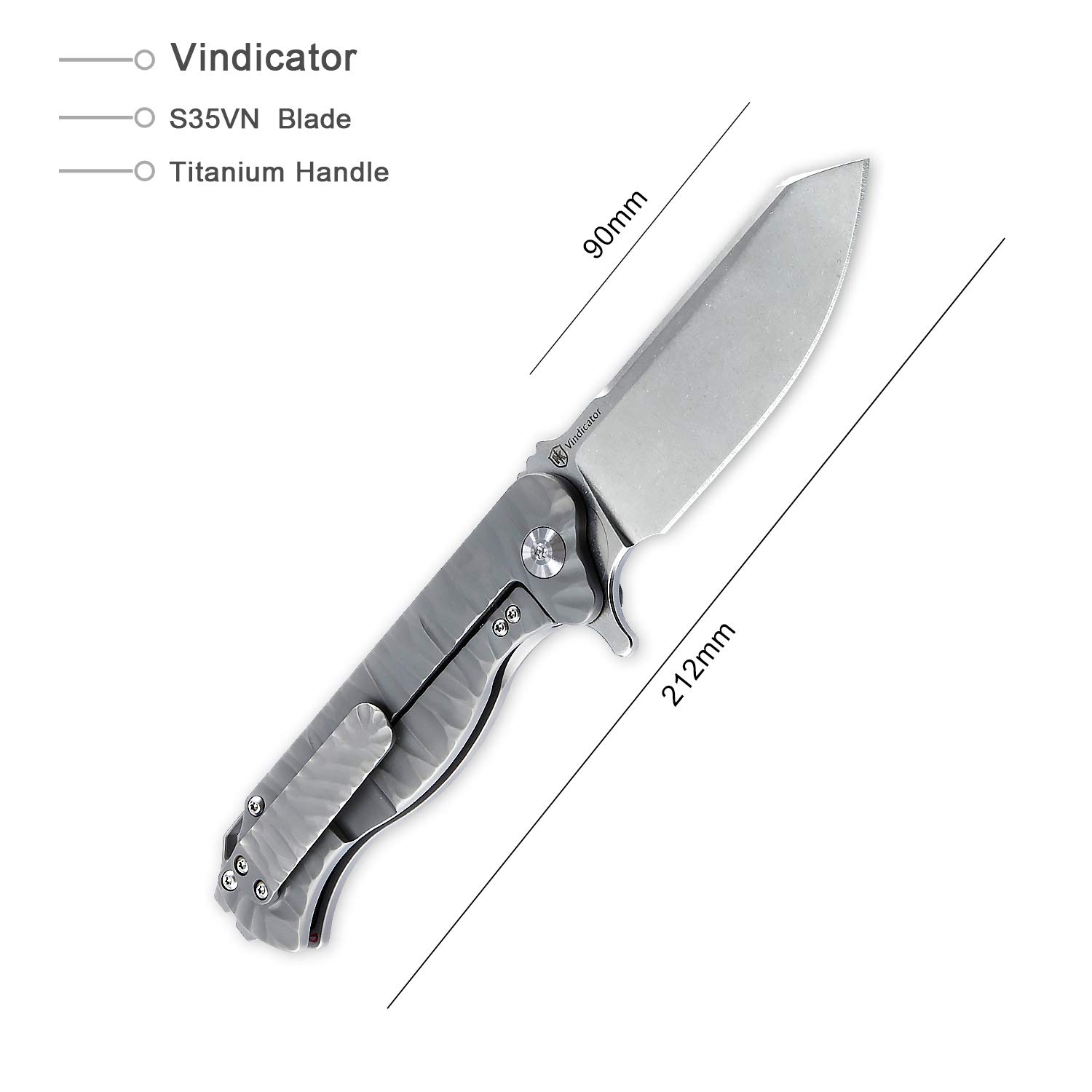 Kizer Knives Tactical, Stonewash Finished S35VN Blade(3.5 Inches) Textured Titanium,Vindicator Ki4522