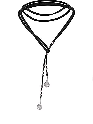 Kercisbeauty Boho Brown Wrap Velvet Choker Long Chain Tassels Necklace for Women (Black)