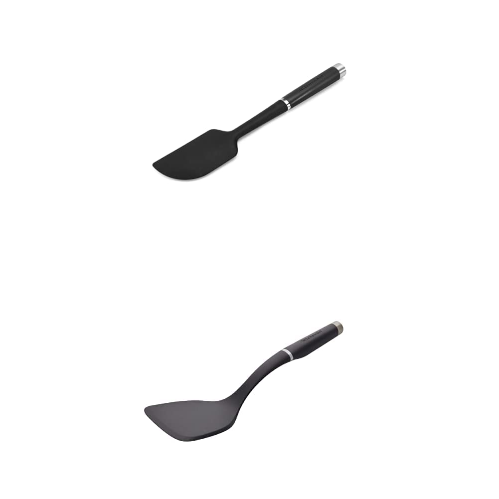 KitchenAid KO031OHOBA Gourmet Scraper Spatula, one size, Matte Black & KitchenAid KE001OHOBA Classic Solid Turner, One Size, Black 2