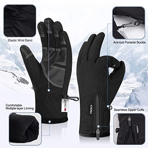 krosa -10℉ Winter Gloves Men Women, 10 Touchscreen Fingers Snow Ski Gloves, Waterproof Cold Weather Gloves