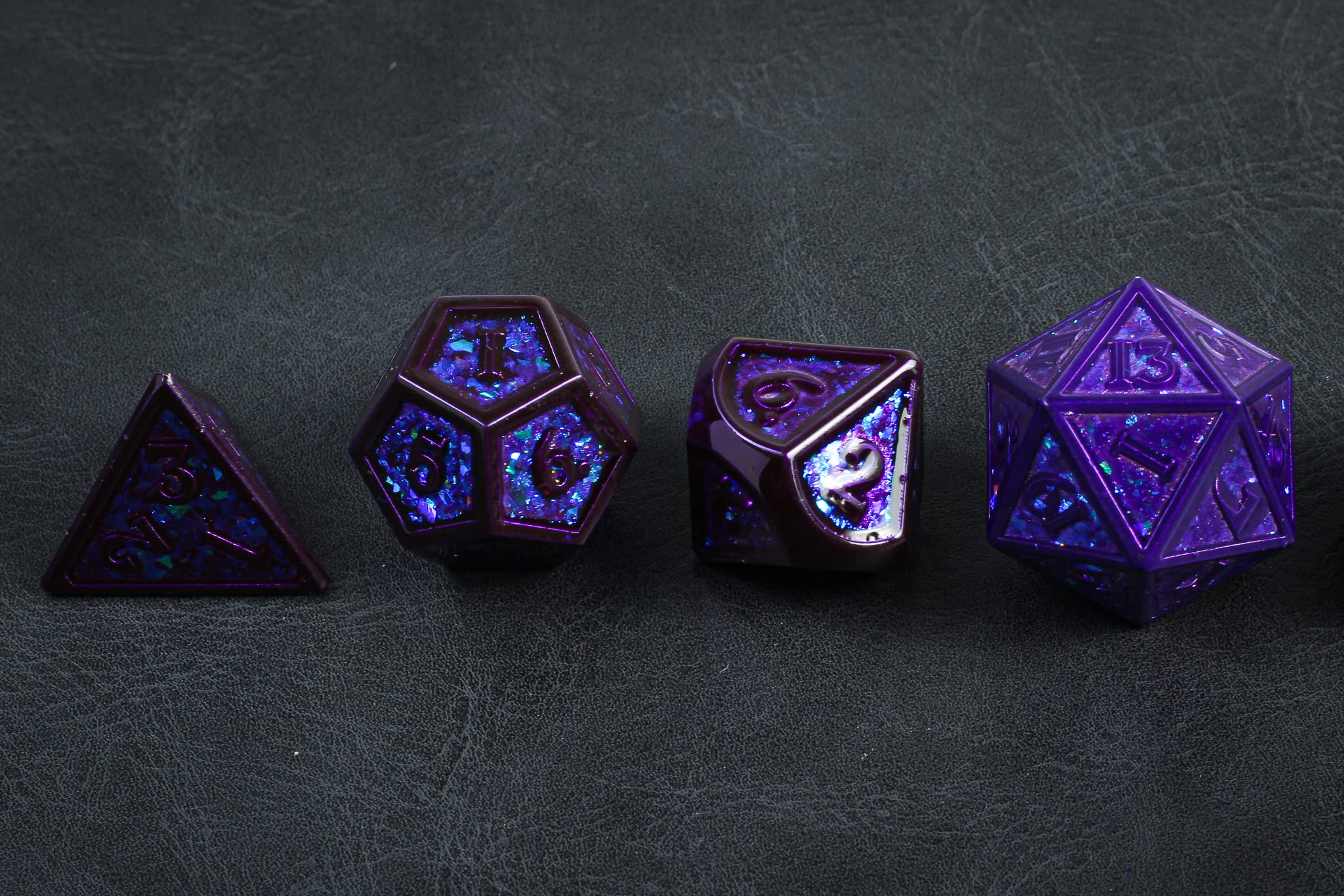 Purple Astro Light DND Metal Dice Set for Dungeons and Dragons, Gifts, D&D, D and D, Pathfinder, Accessories, D20, Polyhedral, Resin Dice, Metal, Dice Tray, Tower, Bag, Box