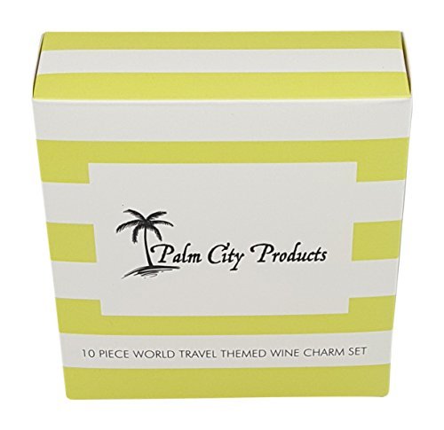 Palm City Products 10 Piece World Travel Themed Wine Charm Set - Traveler Stemmed Wine Glass Charms