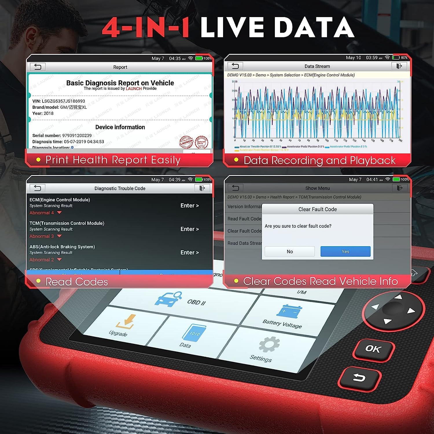 LAUNCH CRP123I OBD2 Scanner, ABS SRS Transmission Diagnostic Scan Tool Check Engine Light Airbag Car Code Reader with EPB SAS TPMS Oil Lamp Throttle Body Reset, Live Data & Wi-Fi Auto VIN