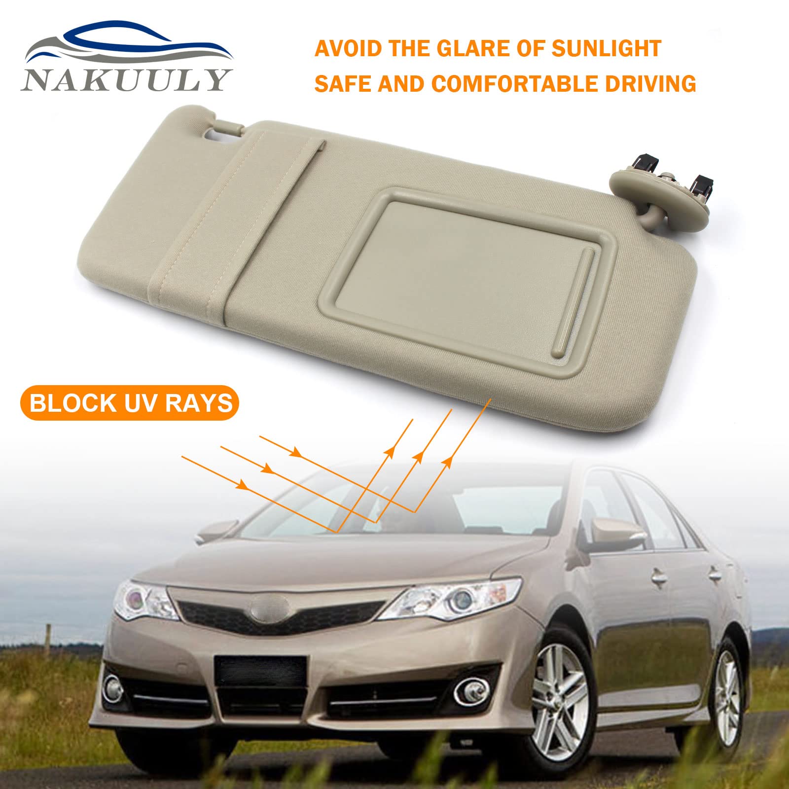 Nakuuly Right Passenger Side Sun Visor Beige Without Sunroof Compatible with Toyota Camry 2006 2007 2008 2009 2010 2011 Replaces # 74310-06750-E0