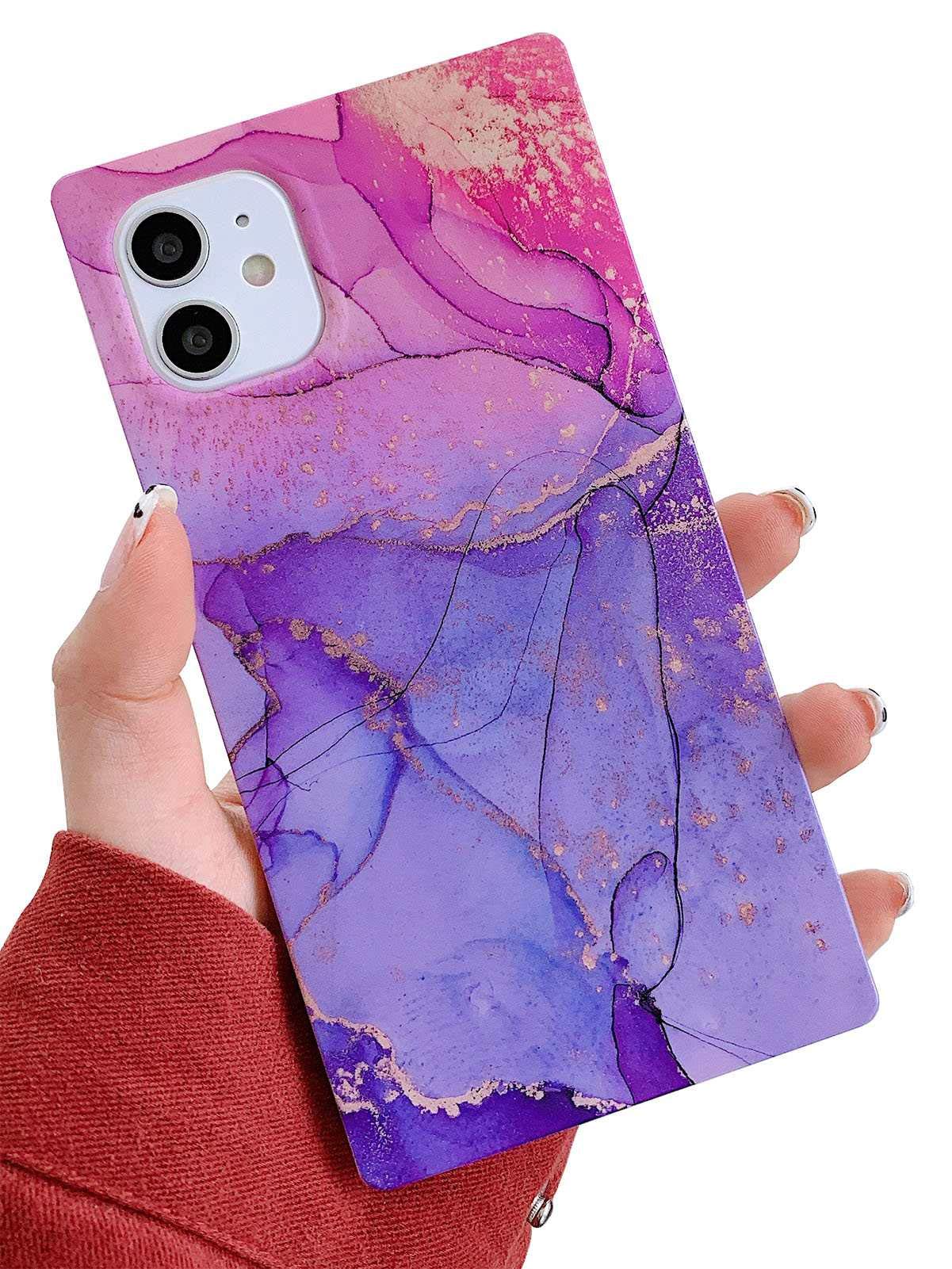 KERZZIL Square Marble Compatible with iPhone 11 Case,Slim Elegant Matte Soft TPU Silicone Gel Shockproof Protective and Durable Cases Cover for Apple iPhone 11 6.1-inch(Purple)