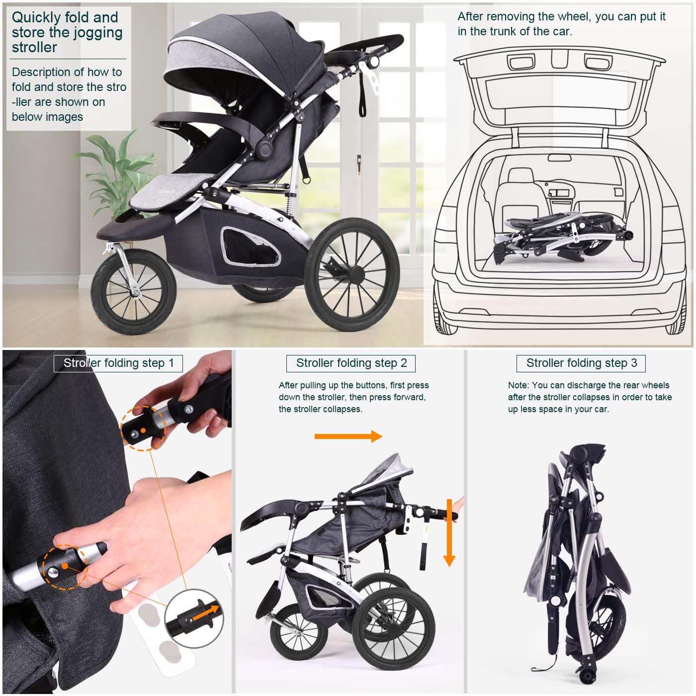 Jogging Stroller Fold City Travel Citi Jog Strollers Single Toddler Baby Pram Jogging Compact Urban Ultralight Joggers Beby Carriage Pushchair Stroller Travel System