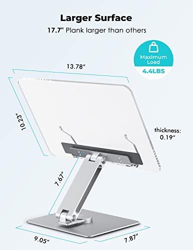viozon Acrylic Book Stand for Reading,Cookbook Holder, Adjustable Height&Angle, 360° Rotating Base, Aluminum, Foldable & Portable, for Office, Kitchen, School Textbook, Recipe, Magazine,Tablet,Laptop