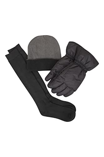 Mountain Warehouse Mens Winters Ski Accessories Set - Waterproof Gloves, Reversible Beanie, Socks Black Medium