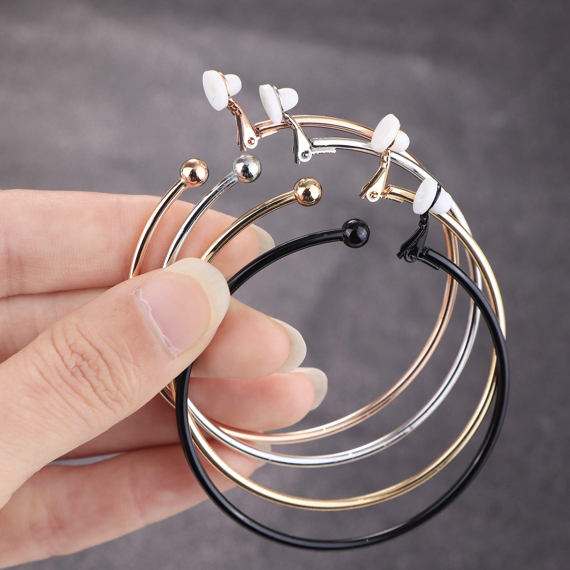 JOERICA Clip On Hoop Earrings for Women Silver Tone Gold Tone Rose Gold Tone Black Unpierced Hoop Earrings Non-pierced
