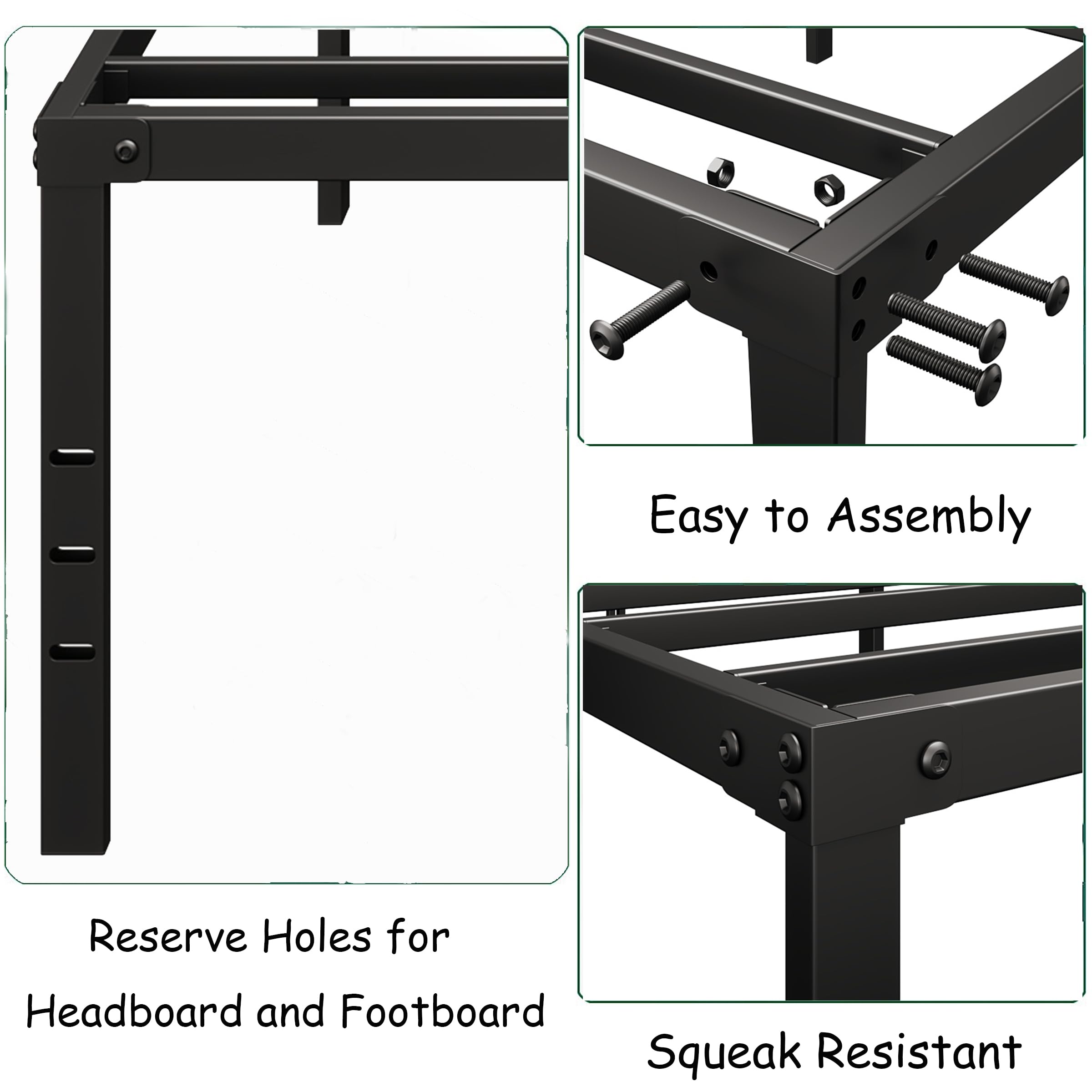 Jebosam 18 inch High Bed Frame Full Size Heavy Duty Platform Steel Support 2500 lbs Full Size Bed Frame No Box Spring Needed Non-Slip Noise Free Easy to Assembly Black Metal Bed Frame Full
