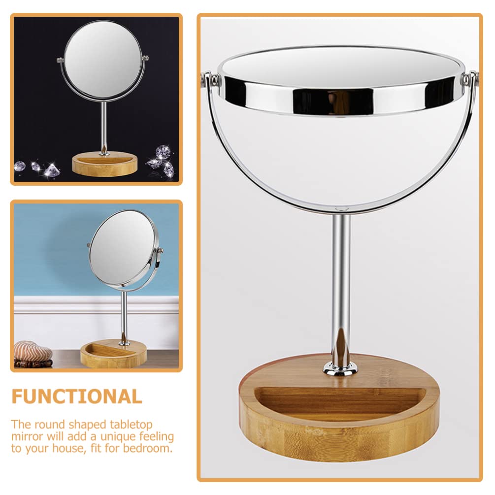 Vanity Mirror Mirrors Bamboo Makeup Double Sided Beauty Mirror with Storage Tray Wood Desktop Beauty Cosmetic Mirror for Ladies Lighted Lighted