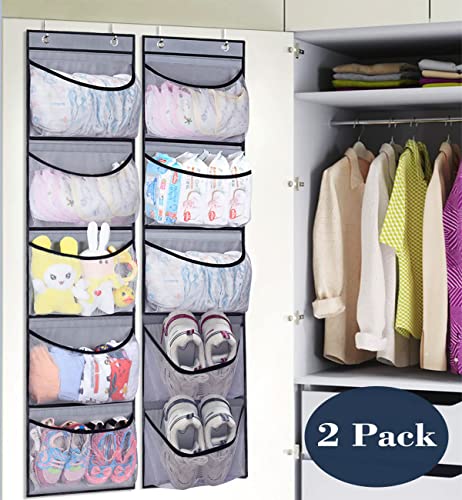 KEETDY Hanging Shelves Over the Door Organizer Storage for Closet with 5 Pockets Organizer for Bedroom Bathroom, 2 Pack(Grey)