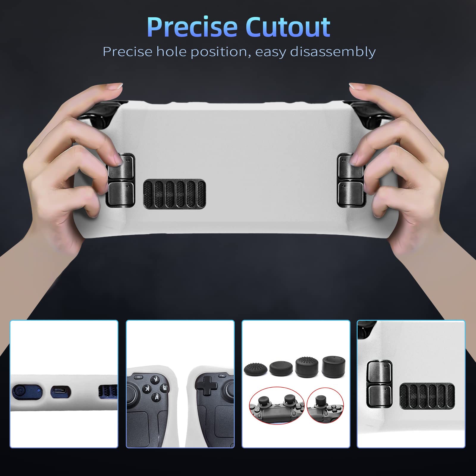 OFFCURVE Case for Steam Deck, Silicone Cover Case with Screen Protector & 2 Pairs Thumb Grips for Vavle Steam Deck Skin Shock-Absorption, Non-Slip and Anti-Scratch Design Steam Deck Accessories, White