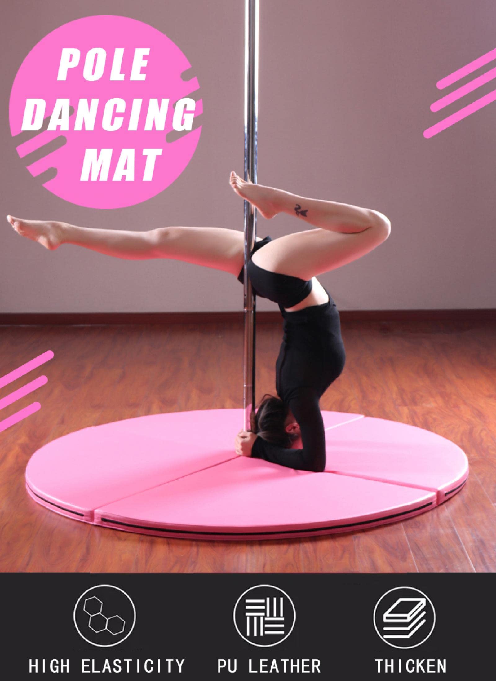 Pole Dance Mat,Foldable Pole Dancing Protect Mat Round Safety Mat,Yoga Beginner Dance Fitness Exercise Gymnastics Anti-Fall Anti-Skid Protective Mat 150*10cm Black