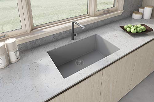 Ruvati 30 x 17 inch Granite Composite Undermount Single Bowl Kitchen Sink - Silver Gray - RVG2030GR