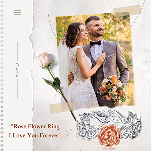 PLATYCO Rose Flower Ring 925 Sterling Silver Dainty Rose Flower Statement Engagement Rings Jewelry Gift for Women, Ring Size 6