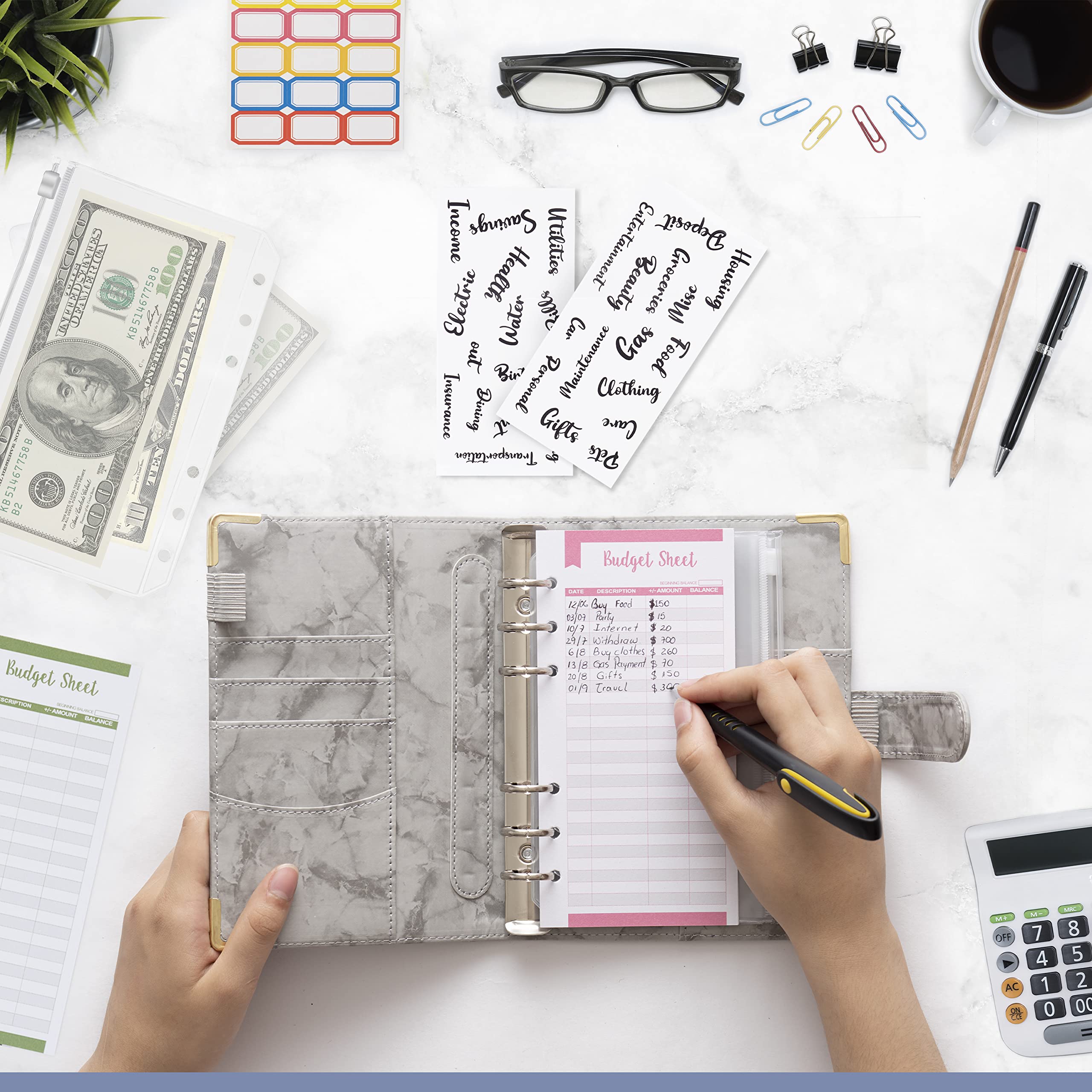 Lumani Budget Binder with Cash Envelopes & Label Stickers – Cash Envelope Wallet Money Organizer for Cash - A6 Binder Budgeting System – Financial Envelope Money Saving Binder 26 Pcs