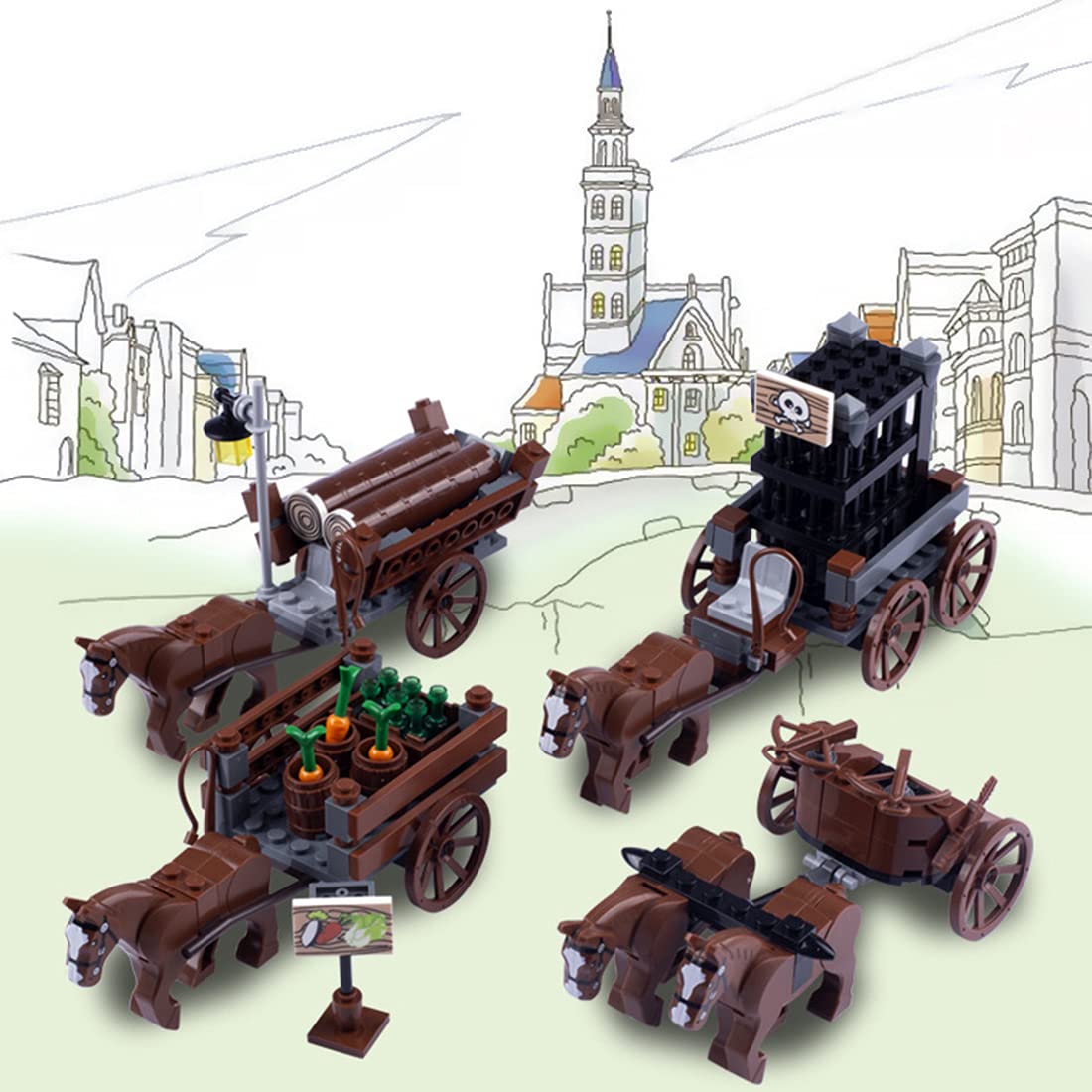 PLAYDIY Medieval Figures Chariot Bricks Model Military Building Blocks Toys, Compatible with Lego