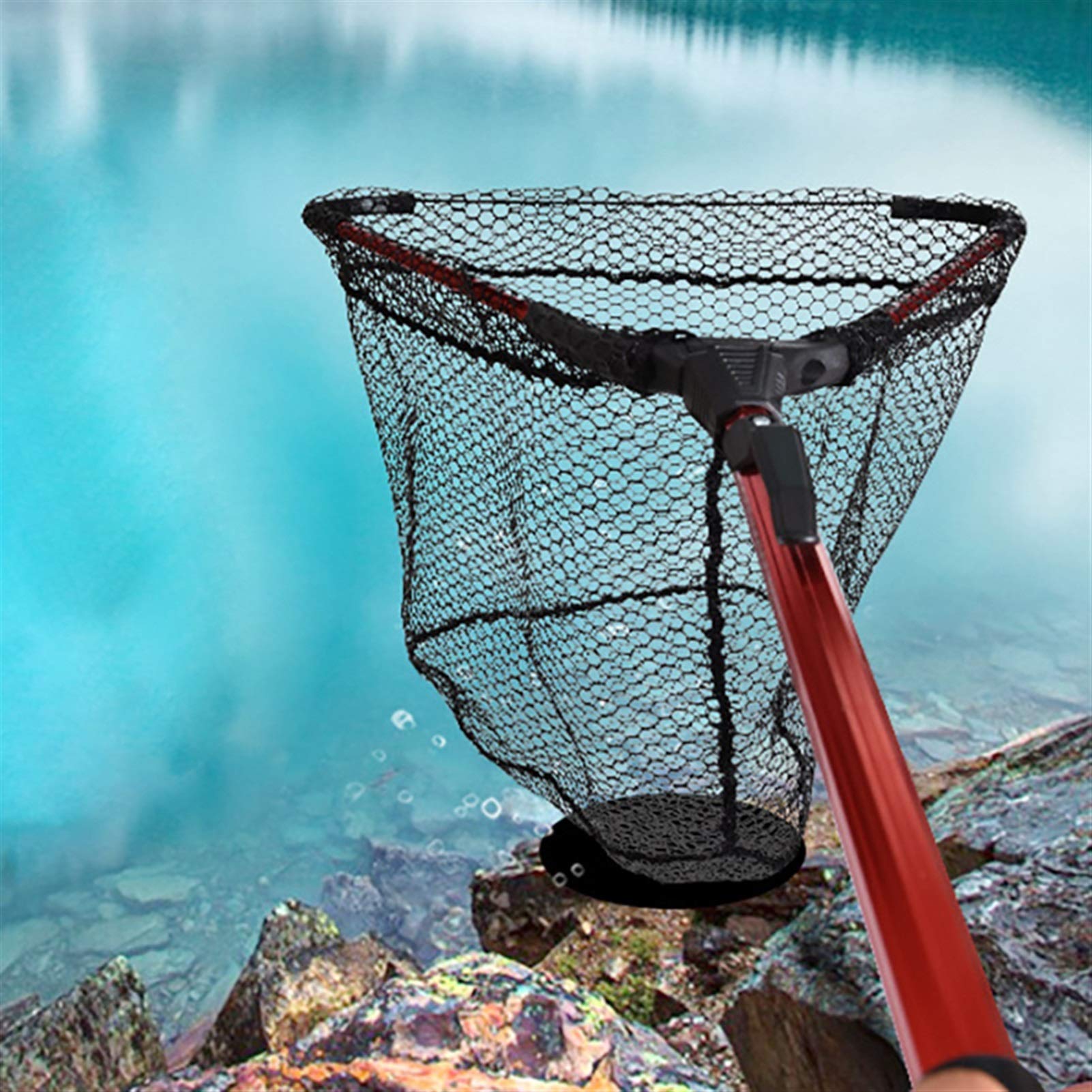 miaocheng Fishing Net Retractable Folding Fishing Brail Blue Soft Rubber Landing Net Eva Handle Fishing Nets Tools Fish Nets Accessories dad Gift (Color : Black)