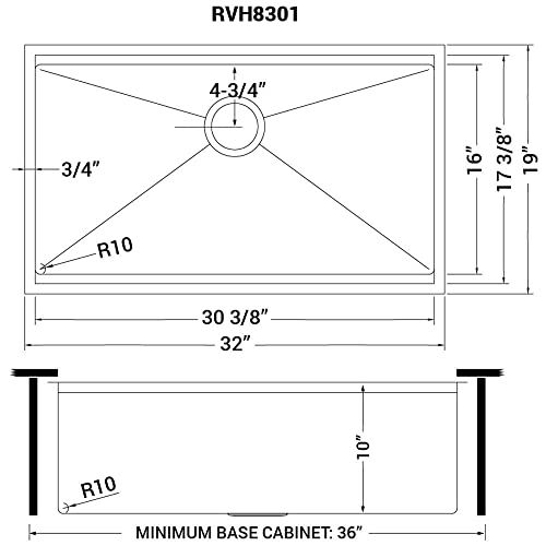 Ruvati 32-inch Workstation Ledge Tight Radius Undermount 16 Gauge Kitchen Sink Single Bowl - RVH8301