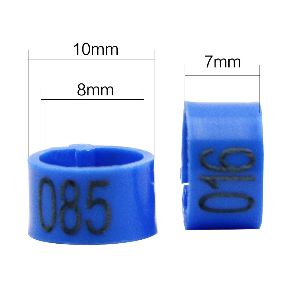 iherdsman 001-100 Multi-Color Bird Leg Bands Numbered 8 mm Pigeon Parrot Chicks Duck Clip Rings Band (Blue)