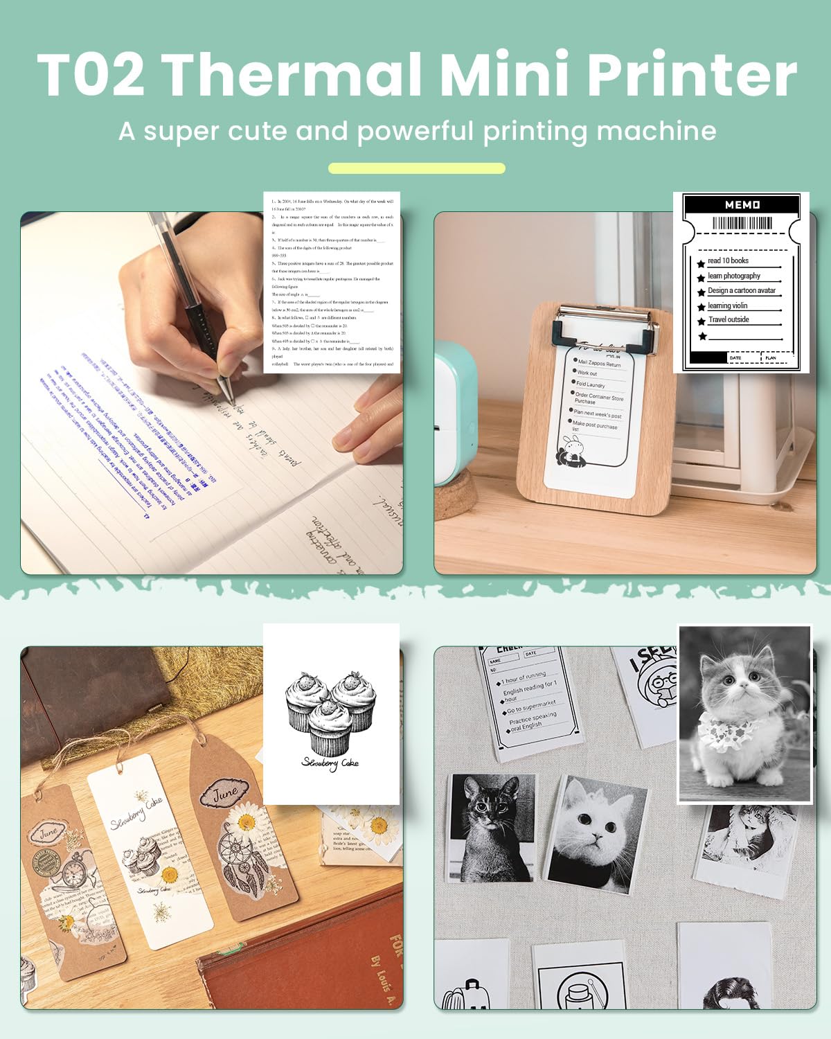 LabelCreate Mini Sticker Printer, T02 Portable Thermal Printer with 3 Rolls Paper, Pocket Sticker Printer Machine for kids,Study,DIY,School Notes