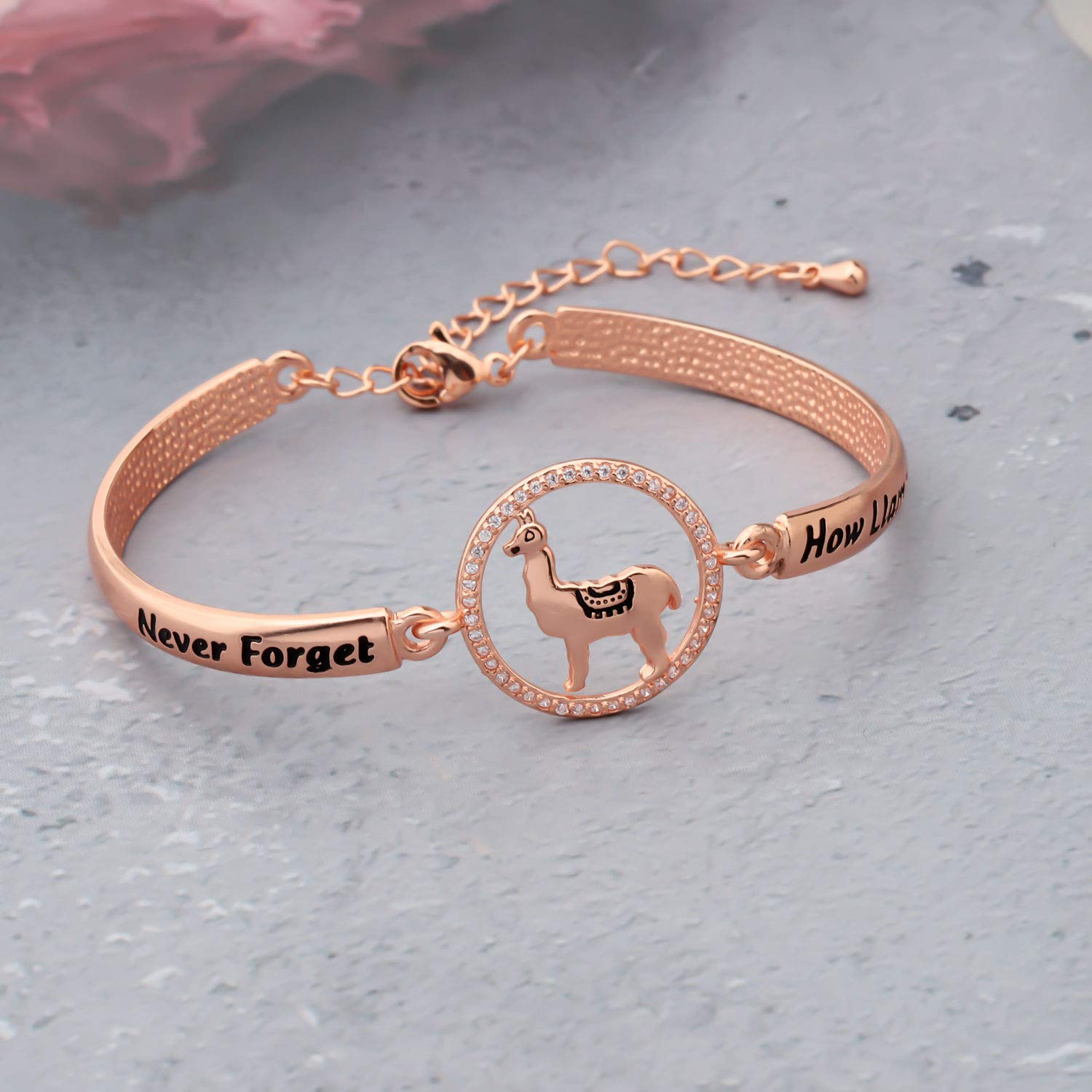 KUIYAI Never Forget How Llamazing You are Bangle Llama Gift Cute Alpaca Charm Bracelet (BR-LlamazingRG)