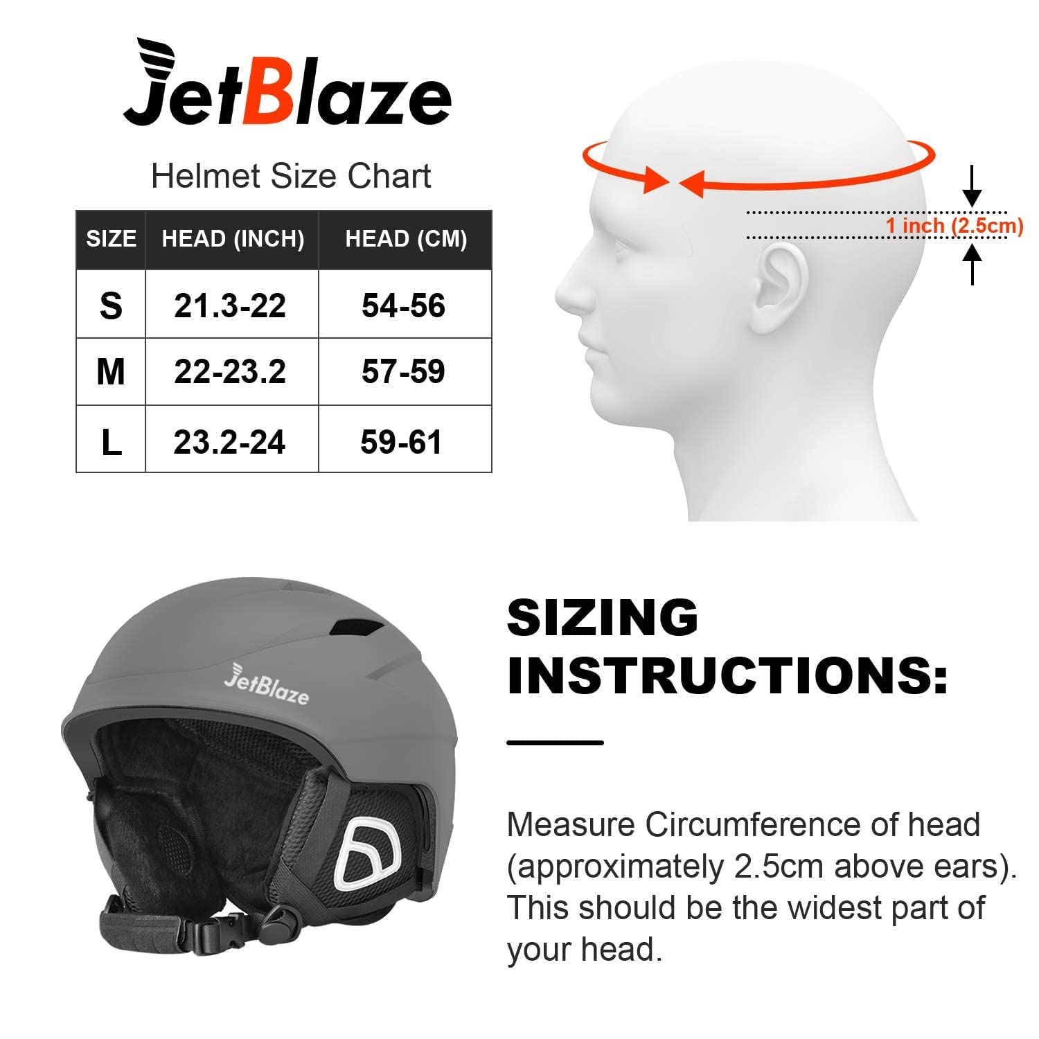 JetBlaze Ski Helmet, Snow Sports Helmet, Snowboard Helmet for Men Women Youth (Gray, M)